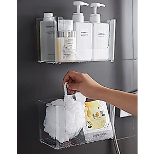 Sooyee 2-Pack Shower Caddies,No Drilling Wall Mounted Bathroom Corner Shelf Organizer with Hooks Suction Kitchen Storage,Stackable Makeup Organizer Stand on Countertop,Clear