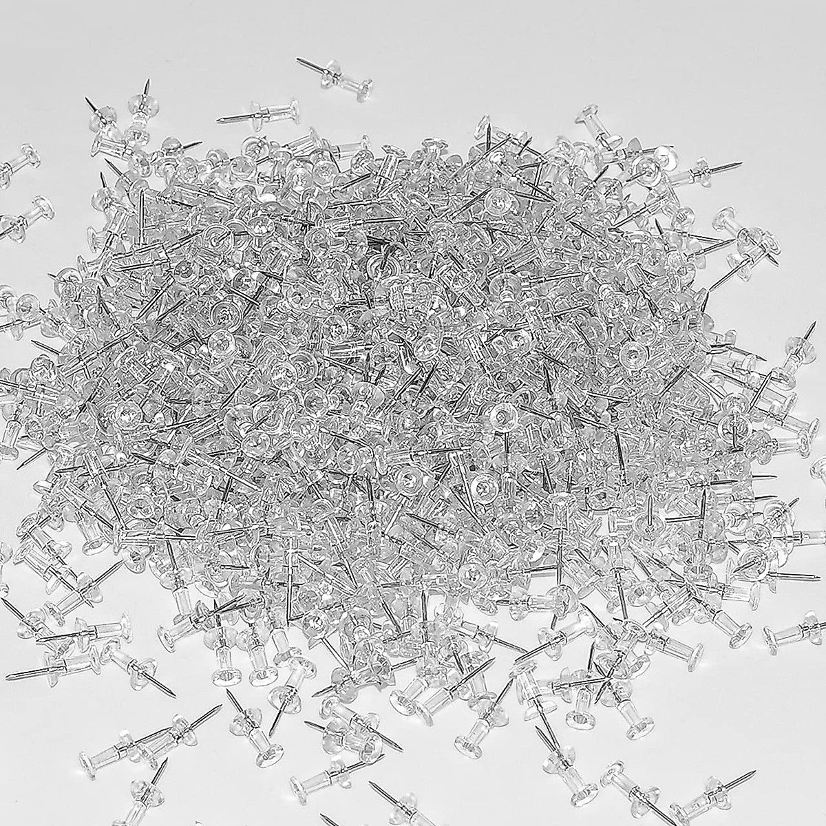 JIKIOU Push Pins Tacks 800 Count in Reusable Box, Standard Clear Thumb Tacks Steel Point and Clear Plastic Head for Wall Corkboard Map Calendar Photo Home Office Craft Projects Plastic Head Steel Pin
