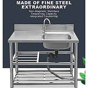 Commercial Sink Single Bowl Utility Sink Stainless Steel Freestanding Sink with Workbench and Storage Shelves with Drainer Unit and Tap for Kitchen Restaurant Farmhouse Laundry. (Color : Cold alone R