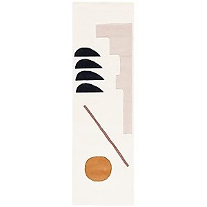 SAFAVIEH Fifth Avenue Collection 2' 3" x 8' Ivory / Brown FTV115A Handmade Mid-Century Modern Wool Entryway Foyer Living Room Bedroom Runner Rug