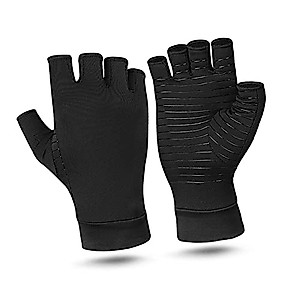 Copper Arthritis Compression Gloves ,Women Men Anti Slip Copper Infused Fingerless Gloves Compression Arthritis Gloves for Arthritis Pain, Rheumatoid, Tendonitis, Hand Pain, Computer Typing, Black(M)