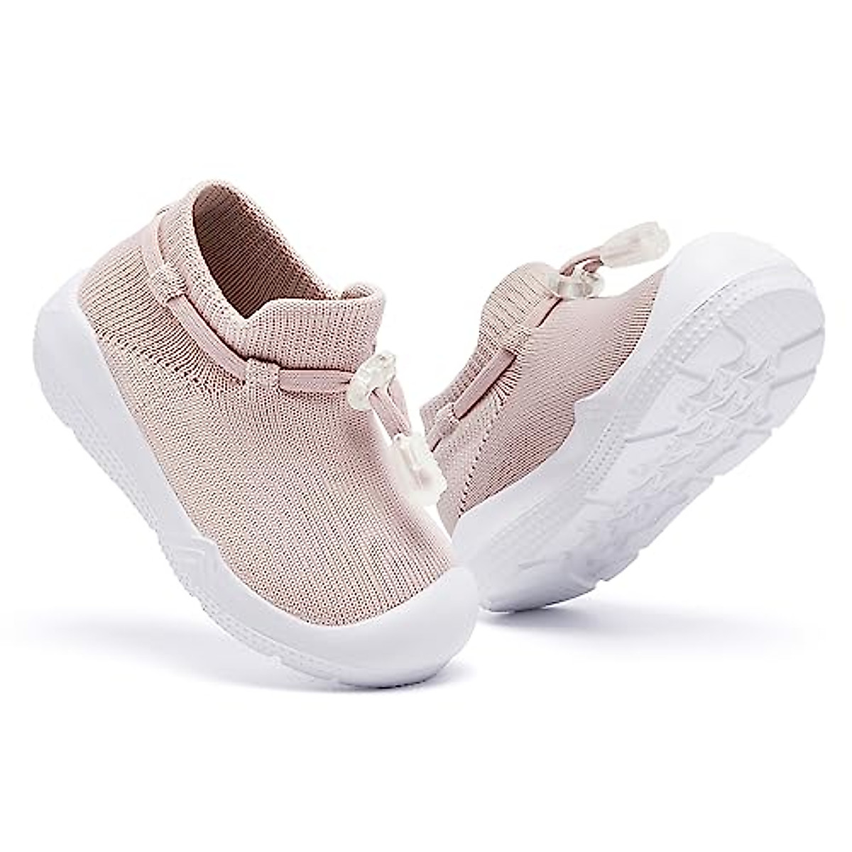 MORENDL Baby Walking Sock Shoes 2 Tiny Feet Infant Slippers Toddler Girl Boy Non-Slip Soft Sole Slip On House Shoes Beige 12-15Months