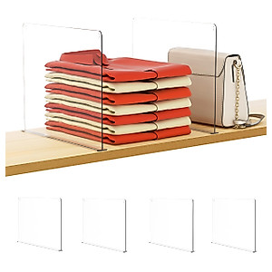 HBlife 4 PCS Adhesive Shelf Dividers for Closet Organization, Fit Wood Shelf Separators for Bedroom and Kitchen for Sweater, Shirts, Handbags