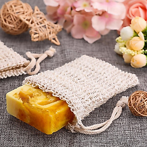 BBTO 5 Pieces Soap Saver Bag Natural Sisal Exfoliating Soap Pouch for Foaming and Drying, Shower, Scrubber(9 x 14 cm,Beige)