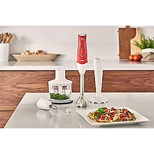 Braun MultiQuick 5 Immersion Hand Blender Patented Technology-Powerful 350 Watt-Dual Speed-Includes Beaker, Whisk, 2-Cup Chopper, Masher, 536, Red