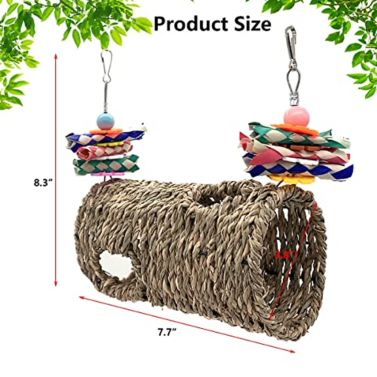 Vehomy Seagrass Bird House Bird Parrot Sea Grass Tent Parrot Tunnel with Holes Natural Hanging Hammock Swing Nest Bird Snuggle Hut Toy for Bird Parrot Hamster