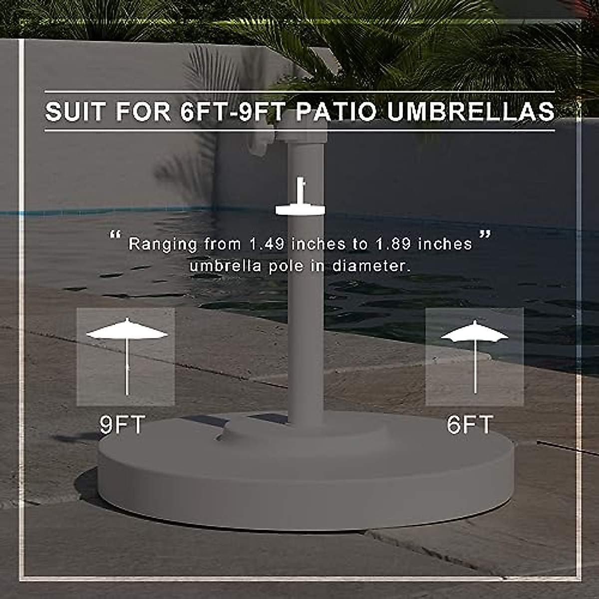 California Umbrella 50 lbs. Round Concrete Weighted Powdercoated Steel Umbrella Base, White Frame
