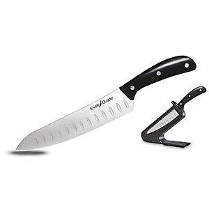 Ontel EverBlade Self Sharpening Professional Chef Knife, German Steel Kitchen Knife in Knife Block with Convex Edge for Easy Slicing, Versatile & Durable