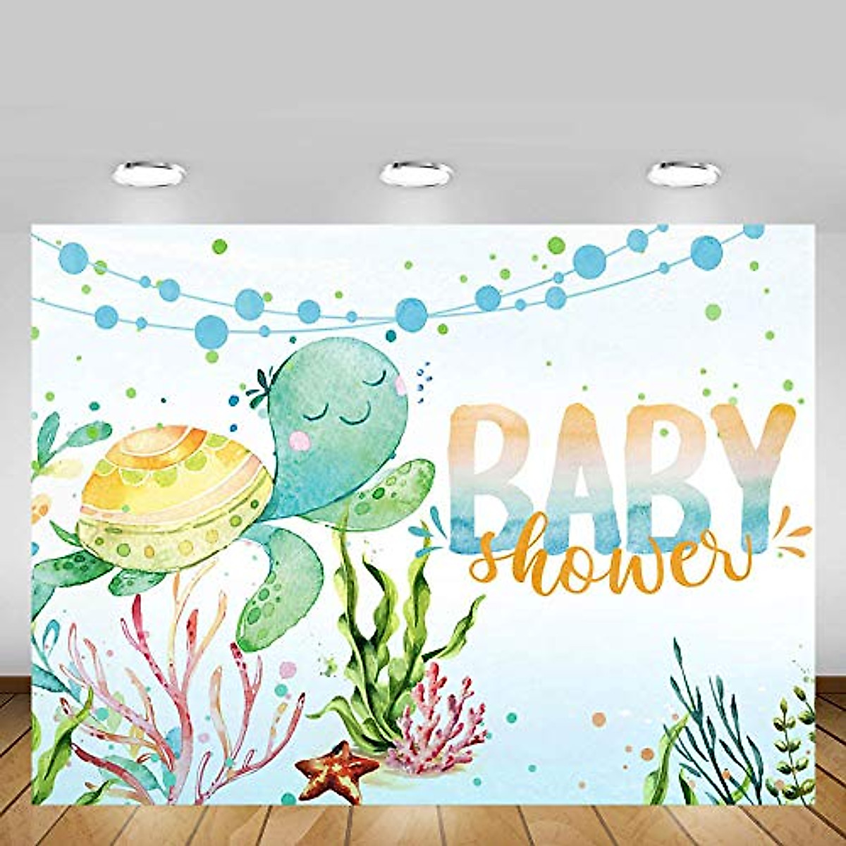 MEHOFOTO 7x5ft Ocean Baby Shower Photography Backdrop Under The Sea Sea Turtle Boy Party Decoration Starfish Ocean Theme Baby Shower Photo Studio Booth Background Banner for Cake Table Supplies