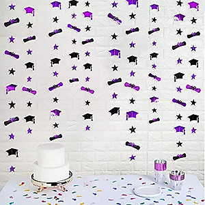 Purple Black Graduation Decorations 2023 Graduation Hat Diploma Star Garland Banner Bunting Streamer Backdrop for Graduation Party Supplies Classroom Middle High School Grad Home Decor