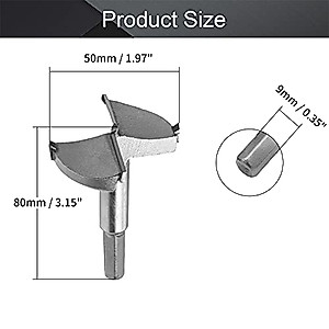 Utoolmart Forstner Drill Bits, 50mm Cemented Carbide Wood Cutter Tool, Hex Shank Woodworking Hole Saw Cutter, 80mm Length Woodworking Hole Boring Bit, Gray, 1 Pcs