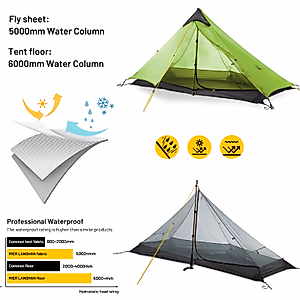 MIER Lanshan Ultralight Tent 3-Season Backpacking Tent for 1-Person or 2-Person Camping, Trekking, Kayaking, Climbing, Hiking, Green, 1-Person