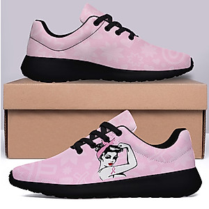 Breast Cancer Shoes for Women Fashion Breathable Running Sneakers Ladies Cancer Pink Ribbon Shoes Black Size 8