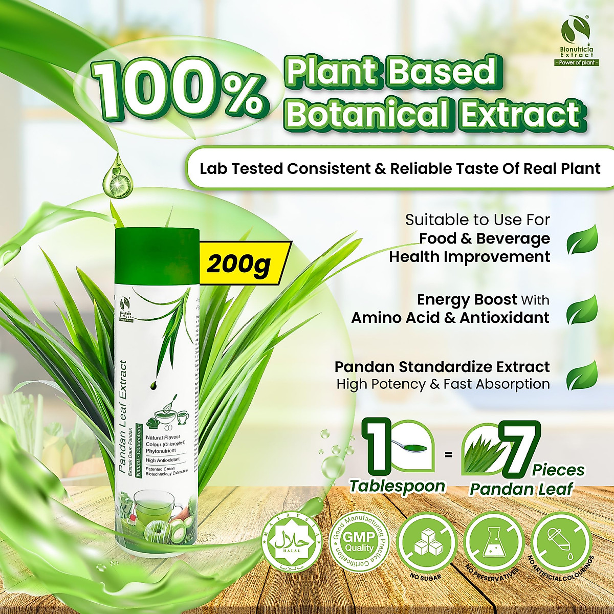 Pandan Extract Concentrate Liquid 200g | Fresh Bakery & Beverage Ingredients | Natural Standardized Plant Extract | Asian Gourmet Aromatic Baking , Cooking Ingredient