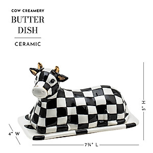 MacKenzie-Childs Cow Creamery Butter Dish, Ceramic Serving Dish with Lid for Butter