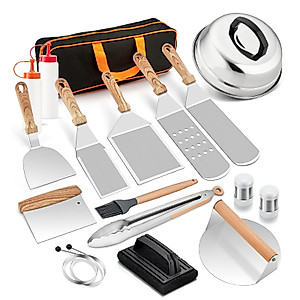 Griddle Accessories Kit of 18, HaSteeL Stainless Steel Teppanyaki Tools for Flat Top Outdoor Picnic Grilling Camping Cooking, Melting Dome, Metal Spatula, Burger Press, Easy to clean & Screwdriver