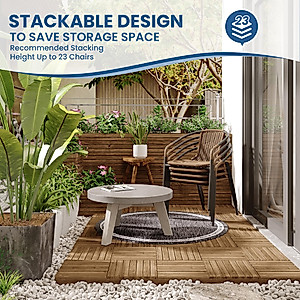 UDPATIO Rattan Patio Dining Chairs Set of 4, Wicker Stackable Outdoor Chairs with All Weather Curved Back & Metal Frame, for Indoor Restaurant Porch Deck, Brown