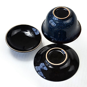 Liang baobao Porcelain Gaiwan 6oz Teacup Color Glazed Cups Tureen Chinese Sancai Cover Bowl Lip Saucer Set (Blue)