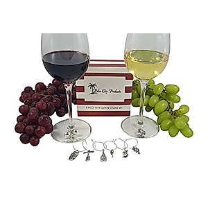 Palm City Products Deluxe Wine Charm Set – 28 Pieces Total includes Beach, Wine Lover, and World Traveler Themes