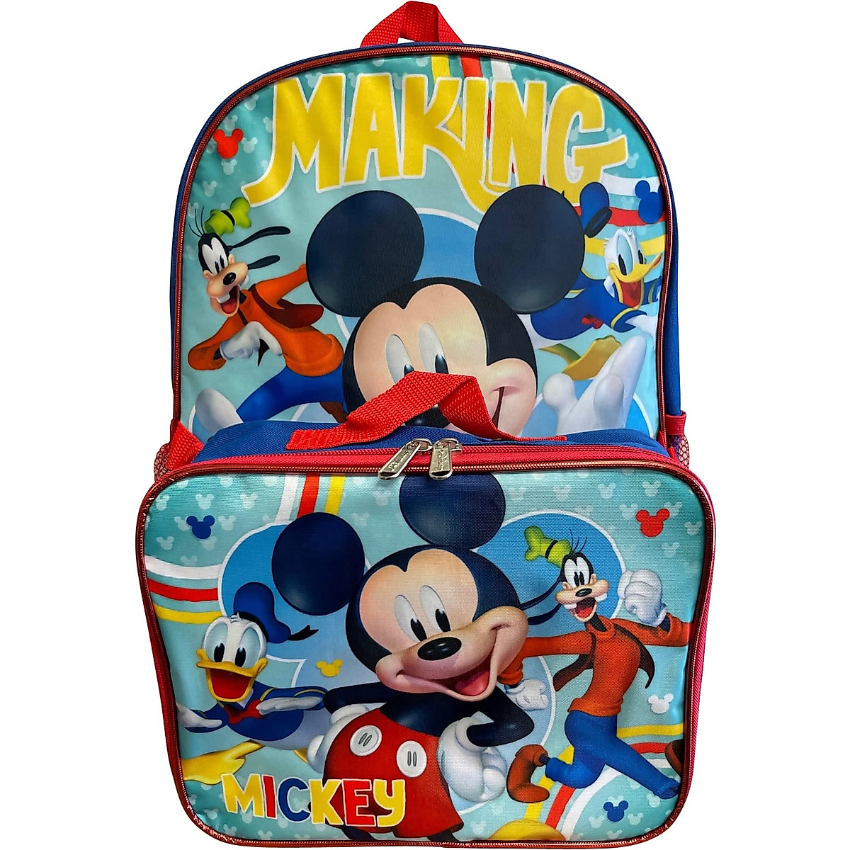 Ruz Mickey Mouse 16" Backpack With Detachable Lunch Box Blue-Red