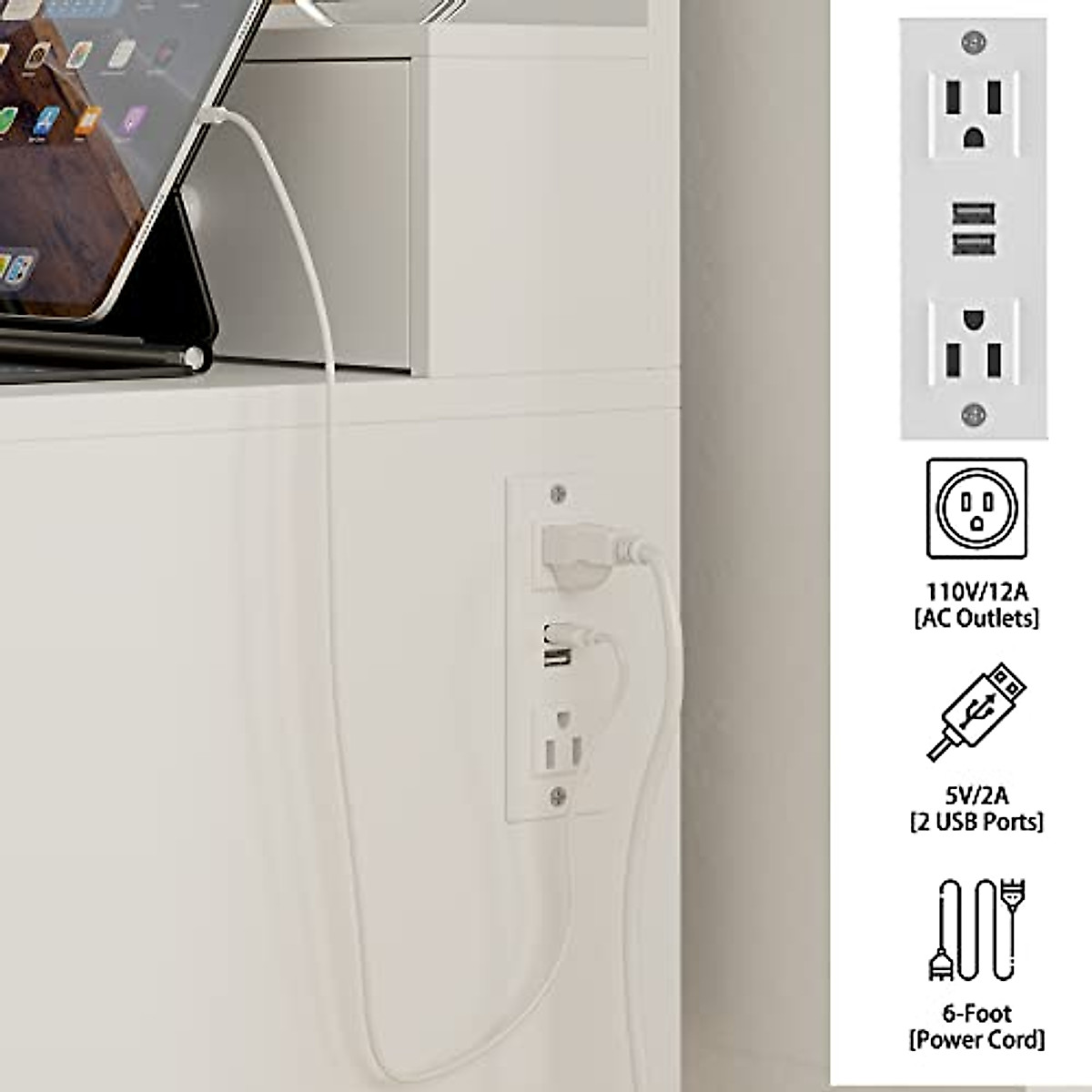 IRONCK Vanity Desk Set with LED Lighted Mirror & Power Outlet, Makeup Vanity Table with 4 Drawers,Storage Stool,for Bedroom, Bathroom, White