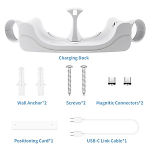 VeeR Charging Dock for Quest 2,VR Headset Charging Stand Compatible with Meta Quest 2 Accessories Wall Mount Charger Station, USB-C Link Cable - White