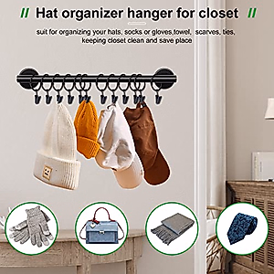Lunies Hat Rack for Wall with 24 Hooks, Hat Organizer Holder for Baseball Caps, Cap Organizer Hanger, Hat Hanger for Closet, Black Hat Holder with Clips 2 Pack
