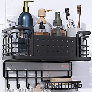 LIVOD Shower Organizer, Adhesive Shower Caddy with Soap Holder，No Drilling Rustproof Shower Shelf for Inside Shower，Stainless Steel Shower Rack for Bathroom Storage, Black