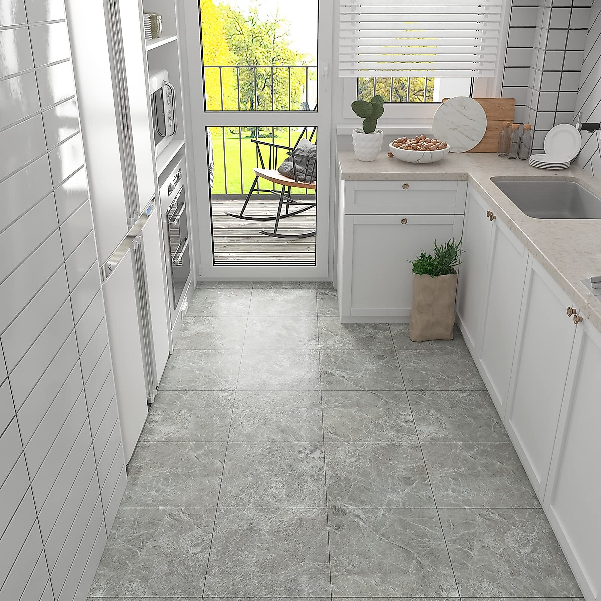 VEELIKE Peel and Stick Floor Tiles Vinyl 12''x12'' Grey Marble Vinyl Flooring 12 Pack Stick on Floor Tiles Waterproof Removable Self Adhesive Vinyl Floor Tile for Bathroom Kitchen Bedroom Floor