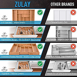 Zulay Expandable Bamboo Drawer Organizer - Adjustable Kitchen Drawer Organizer - Perfect Utensil Organizer For Silverware, Kitchen Knives, Flatware, and More