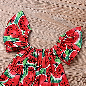 Kashoer Newborn Baby Girls Watermelons Printed Ruffle Bodysuit with Headband (6-12M, Watermelon)