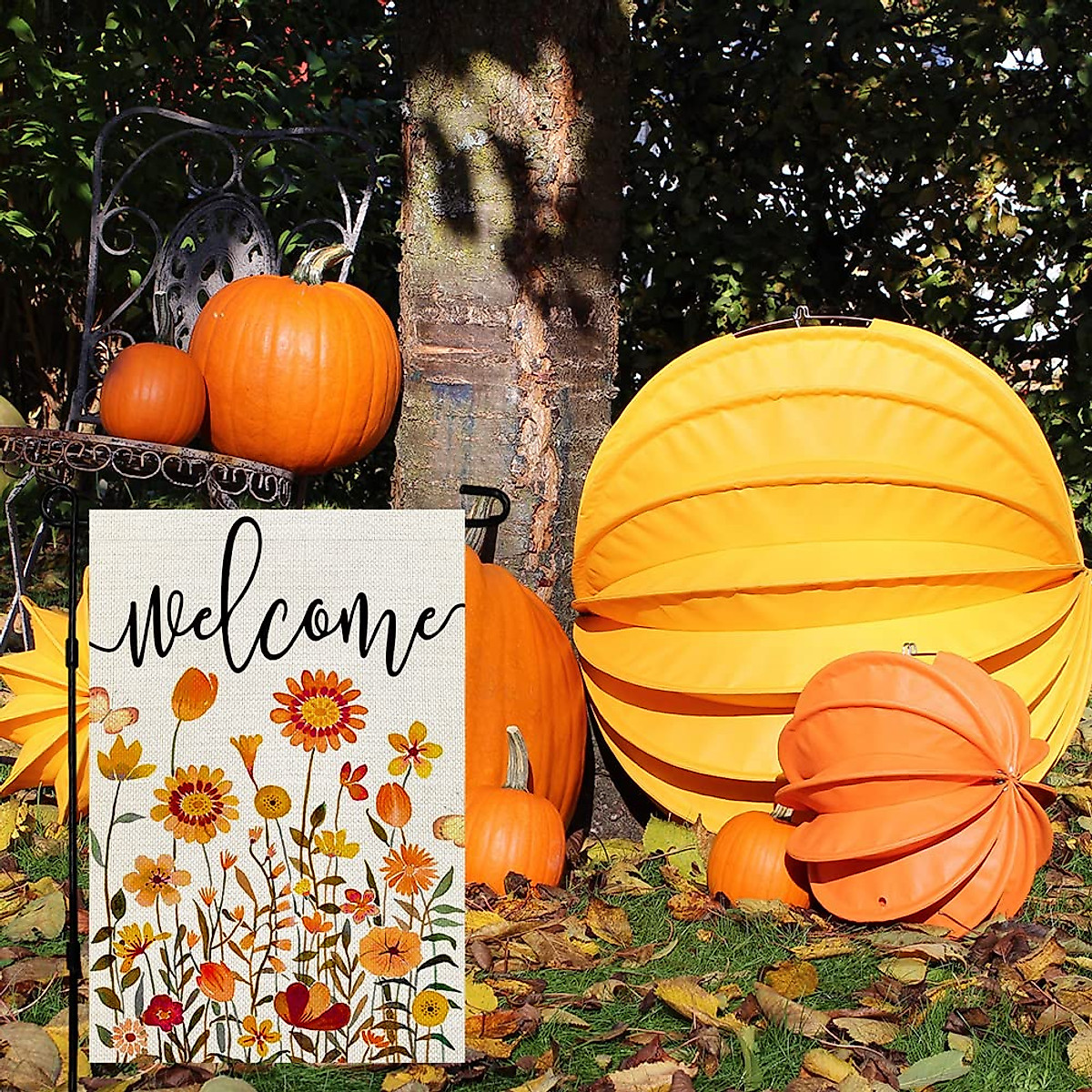 CROWNED BEAUTY Fall Floral Garden Flag 12x18 Inch Small Double Sided for Outside Thanksgiving Burlap Welcome Yard Decoration