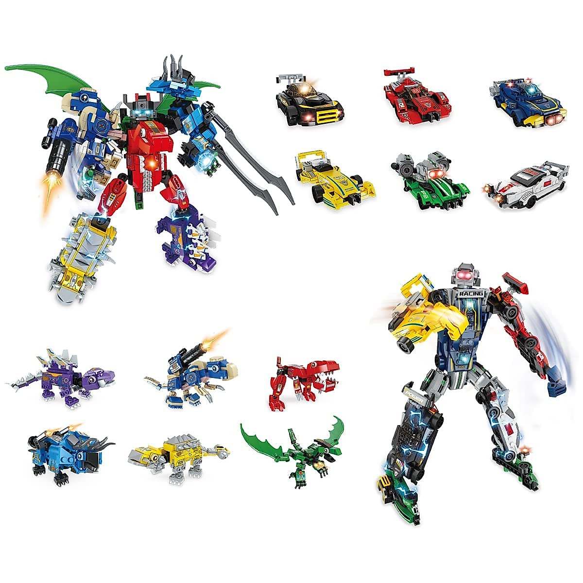 JOYIN 12 Days Christmas Advent Calendar with Cars Building Blocks 2023 Countdown Calendar with Robot Building Bricks 6-in-1 Toy Dinosaur Toy for Boys Kids Party Favors, Classroom Prizes, Xmas Gift