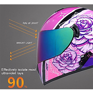 TRIPERSON Full Face Motorcycle Helmet DOT Approved Motorbike Moped Street Bike Racing Crash Helmet, Men and Women (Rose Color Mirror, Small)