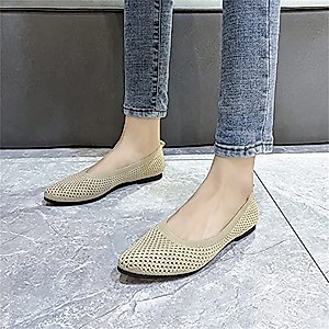Ladies Fashion Solid Color Breathable Knitting Pointed Shallow Flat Casual Shoes Shoes Women Casual Sandals (Beige, 7)