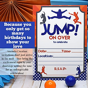Jump Zone Bounce and Play Trampoline Park Jumping Birthday Party Invitations, 20 5x7 Fill In Cards with Twenty White Envelopes by AmandaCreation