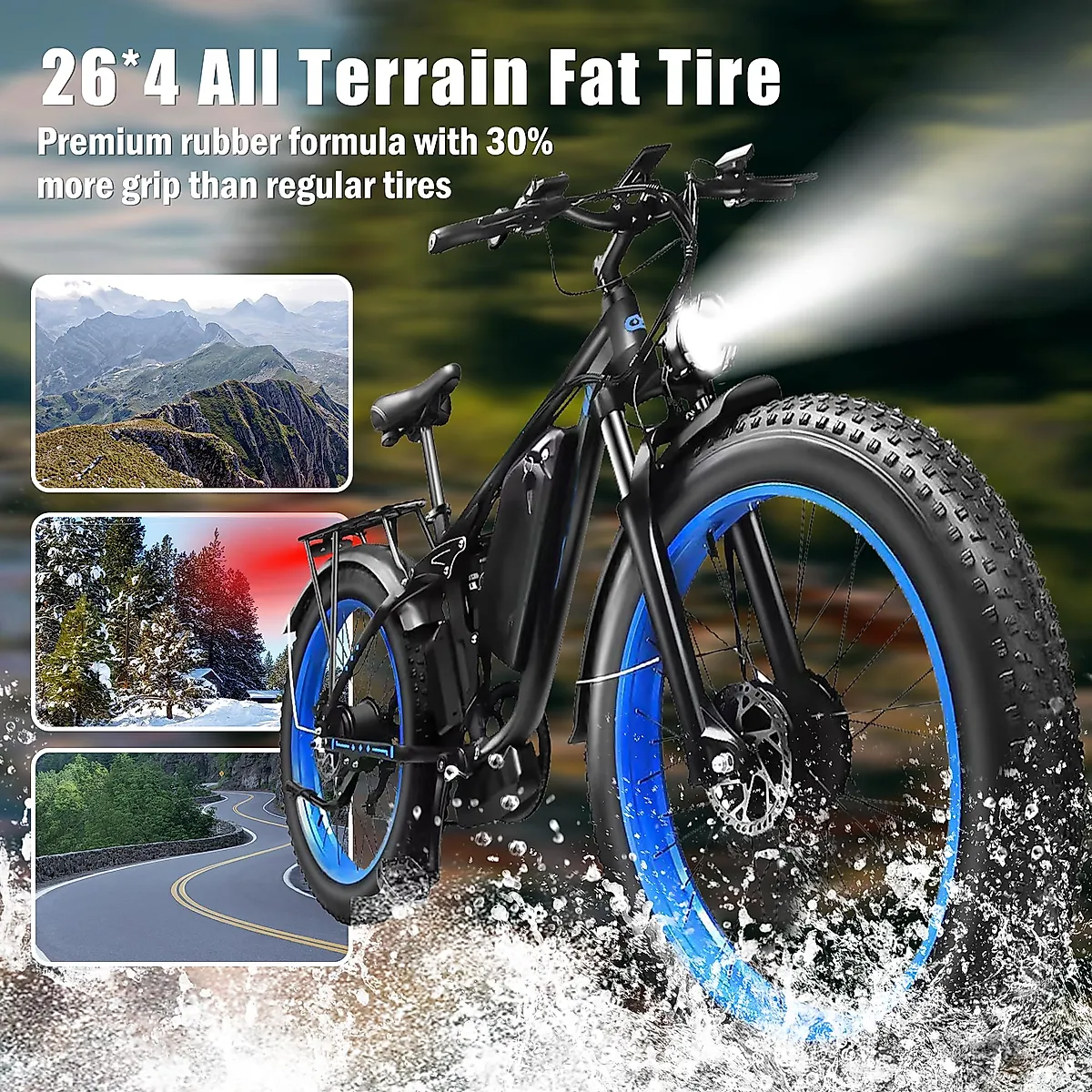 Dakeya Electric Bike for Adults, Ebikes Dual Motor, 2000w Fat Tire Ebike 35mph Dual Motor Electric Bike with Removable 48v, All Terrain Ebikes for Adults, Full Suspension 26" Awd E Bike 22.4ah Battery