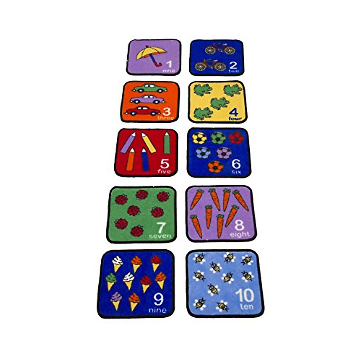 Learning Carpets - CPR735 Let’s Learn How to Count Seating Squares, 14” by 14” Each (Set of 10) – Fun, Colorful Graphics – Learn to Count from 1-10, Teaches Number Association – Easy to Store and Move