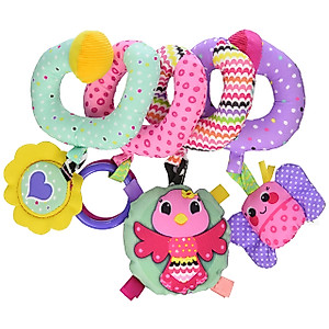 Infantino Stretch & Spiral Activity Toy - Textured Play Activity Toy for Sensory Exploration and Engagement, Ages 0 and Up, Pink Farm