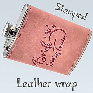 Bridesmaids Proposal Gift For Wedding, Stainless Steel & Leather Flask 8 Oz, Leakproof & Stamped With Team Bride. For Bachelorette Party Favors or bridesmaids Gift Boxes. (Sand Pink, 5)