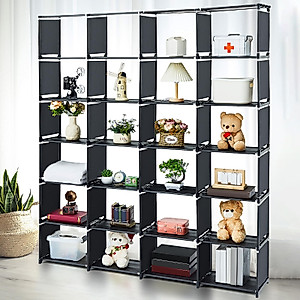 Suzile 24 Large Extra Cube Storage Organizer 6 Tiers Bookshelf Organizer Black Cube Storage Shelf DIY Bookcase Tall Book Shelves for Living Room Study Room Bedroom Office