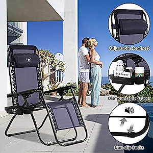 Zero Gravity Chair, Outdoor Folding Adjustable Lounge Chair Chaise 250Lbs Weight Capacity Recliner with Cup Holder Tray and Pillows for Patio, Pool, Beach, Lawn, Deck, Yard - Set of 2 - Blue