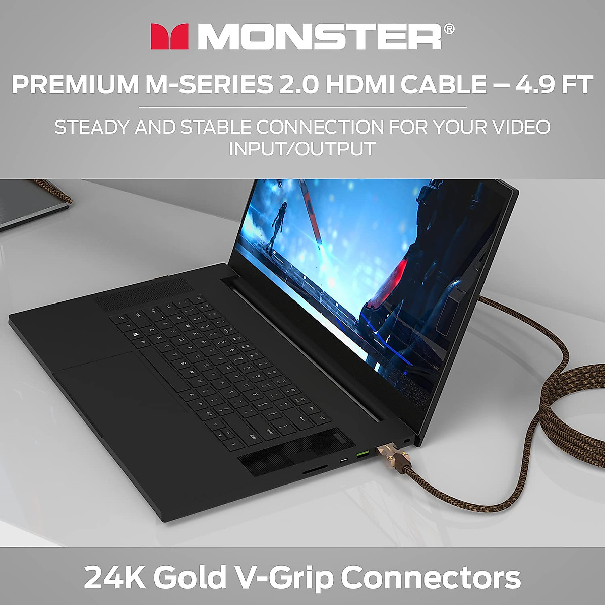 Monster M-Series Certified Premium HDMI Cable 2.0, Features 4K Ultra HD at 60Hz Refresh Rate, Duraflex Jacket, and Triple Layer Shielding, 25 Gbps - 4.9 ft