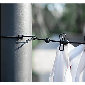 XINHUISHQZ Portable Clothesline with 12 Clothespins, Windproof Travel Clothesline Stretchy Retractable Elastic Laundry Clothes Line for Backyard, Hotel, Outdoor and Indoor Use (1Pack Black)