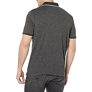 Karl Lagerfeld Paris Men's Polo Half Zip with Logo Tape Cotton Blend, Black, Medium