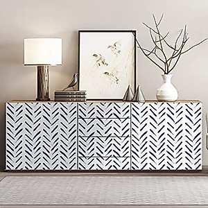 FuLWth Blue/White Stripes Peel and Stick Wallpaper Modern Geometric Contact Paper 17.7in x 78in Removable Stripe Decorative Wall Paper Self Adhesive Wallpaper for Cabinets Home Decoration