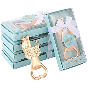 24 Pieces/Packs Blue Baby Carriage Shaped Bottle Openers，Girl or Boy Baby Shower Favors, Gifts or Decorations for Guests with Gift Boxes Party Return Souvenirs Giveaways Bulk