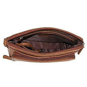 CTM® Women's Leather Shoulder Bag Purse with Side Organizer, Antique Saddle