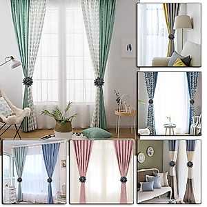 Sumnacon 2 Pcs Crystal Curtain Magnetic Tiebacks - Decorative Big Flower Curtain Clips Buckle with Stretchy Wire Rope, Sparkling Drapery Holdsbacks for Home Office Decor, Black