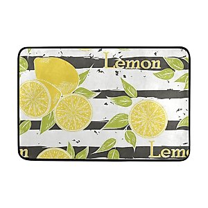 Leaf Lemon Fruit Pattern Doormat Entrance Mat Floor Mat Rug Soft Bathroom Mat Kitchen Carpet (2' x 1.5')